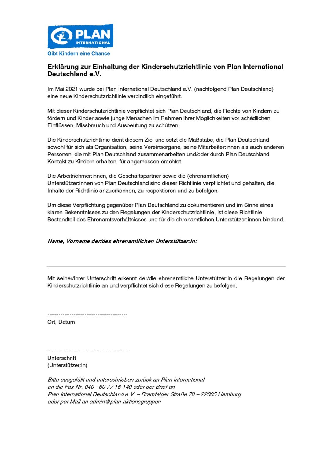 AG Material » Formular – Kinderschutzrichtlinie Ehrenamtliche